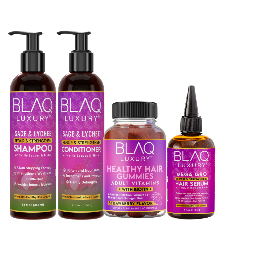 Hair Growth Bundle | Shampoo, Conditioner, Gummies, Serum – Blaq Luxury ...